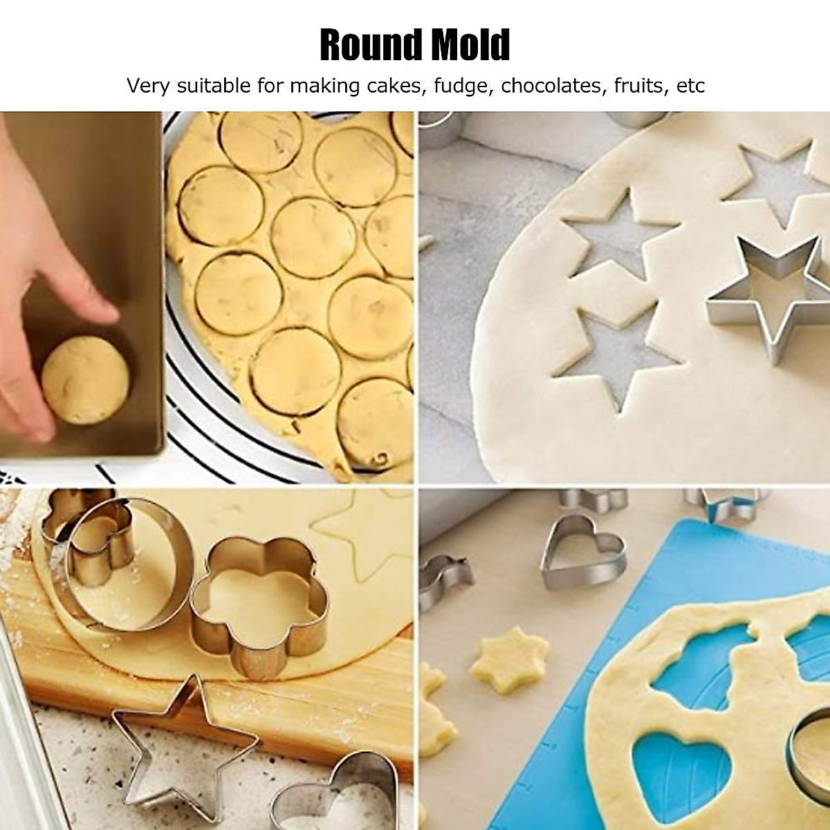 5 Set Cookie Cutters Set, Stainless Steel Pastry Fruit DIY Mold Star Roundcookie Cutters Set for Kitchen Baking Mold Tool