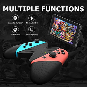 Joycon Controller Replacement for Switch Joycon,Alternatives for Left and Right Joy Con Controller,L/R Switch Controller Support Wake-up Function with Grip Stand (Blue and Red)