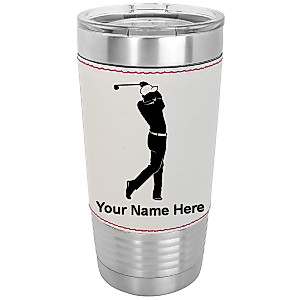 LaserGram 20oz Vacuum Insulated Tumbler Mug, Golfer Golfing, Personalized Engraving Included (Faux Leather, Baseball Style)