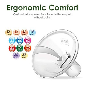 Maymom MyFit Flange Set, Two-Piece Breast Shield (15mm Small) Base Connector Compatible with Selected Ameda Breast Pumps (Shield 15mm + Connector)