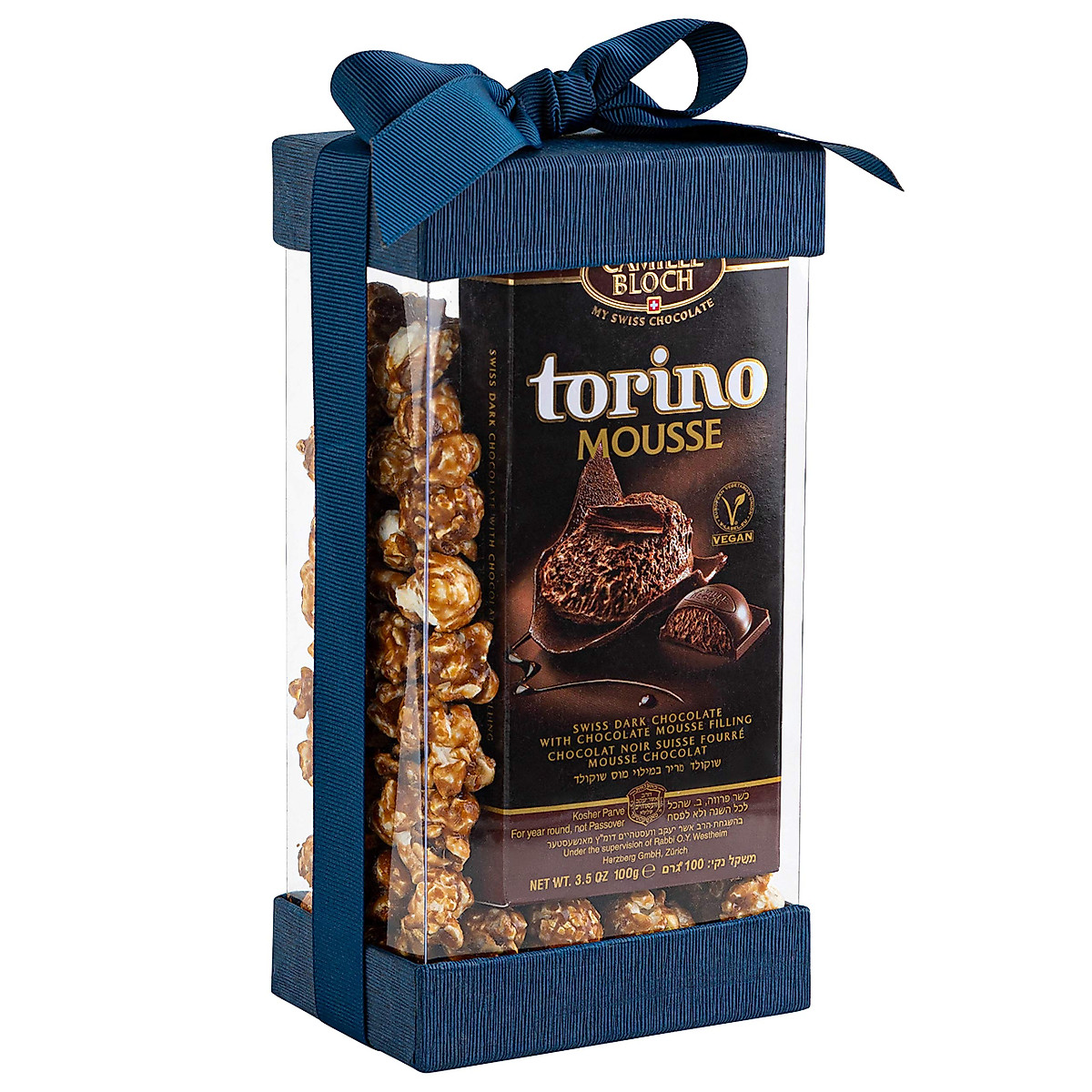 Hammont Clear Plastic Gift Boxes (6 Pack) Bakery Boxes with Base, Lid & Ribbon | For Cakes, Pastries, Cupcakes & Party Favors (Navy Blue, 7.5x3.75x2.5”)