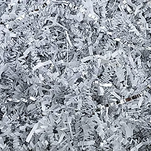 MagicWater Supply Crinkle Cut Paper Shred Filler (1/2 LB) for Gift Wrapping & Basket Filling - White & Silver