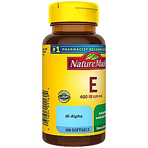 Nature Made Vitamin E 180 mg (400 IU) dl-Alpha, Dietary Supplement for Antioxidant Support, 100 Softgels, 100 Day Supply