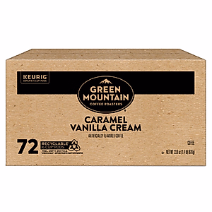 Green Mountain Coffee Roasters Caramel Vanilla Cream, Single-Serve Keurig K-Cup Pods, Flavored Light Roast Coffee, 12 Count (Pack of 6)
