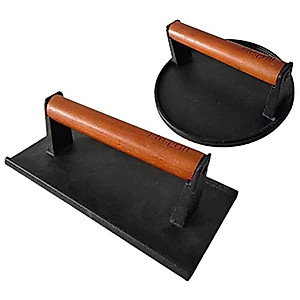 Firsgrill Burger Press 7.08" Round & 8.3‘’X4.3”Rectangle Heavy-Duty Cast Iron Smash Meat Steak With Wood Handle for Blackstone Camp chef Pitboss Weber Treager Griddle Grills (Round & Rectangle)