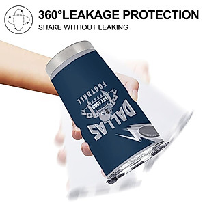 Custom Dallas Tumbler 20oz Stainless Steel with Lid & Straw Personalized Football Fans Gifts for Women Men Travel Cup Insulated Tumbler Add Name Number
