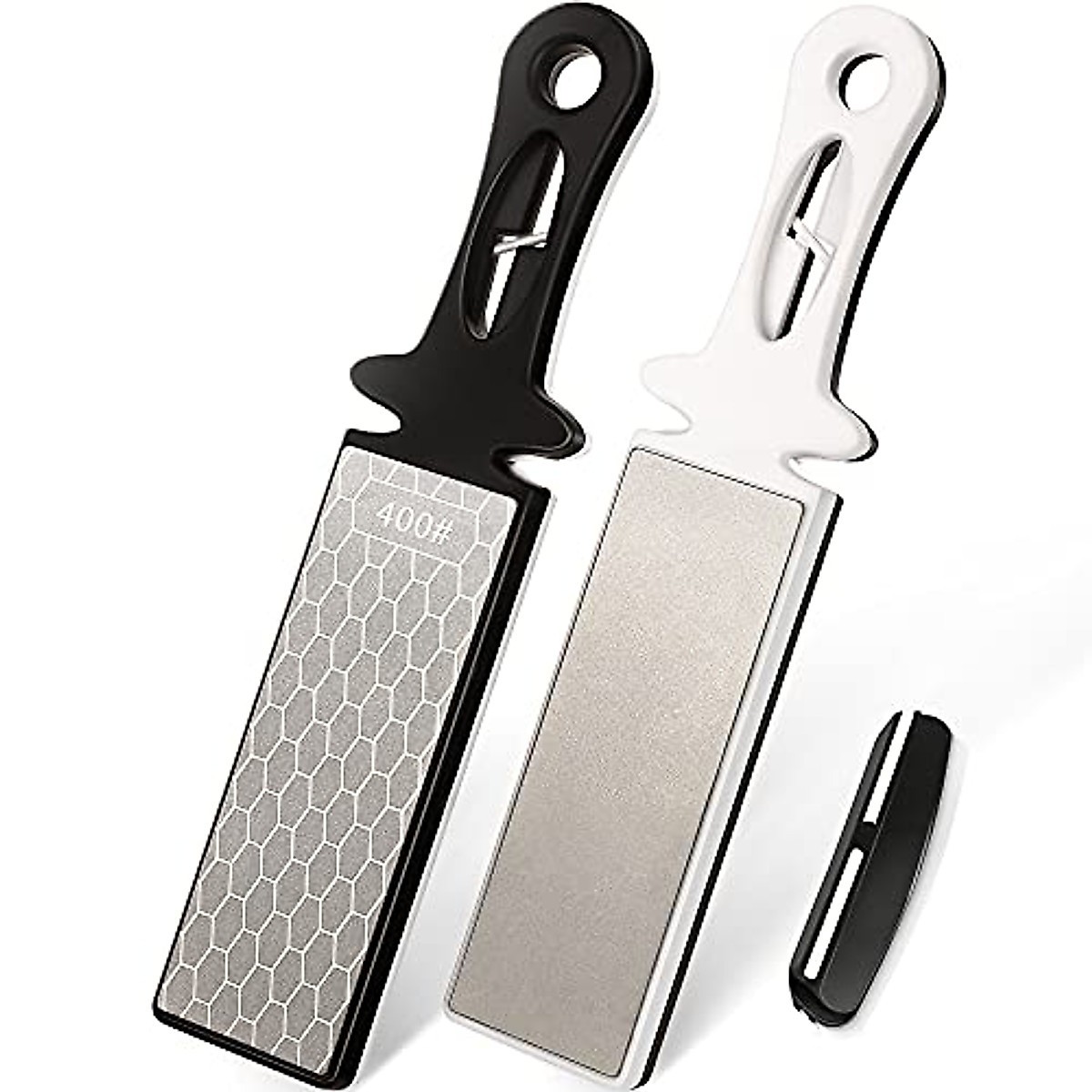 BNELL 5-In-1 Diamond Knife Sharpening Stone, Rod Double-Sided Sharpening Stone Honeycomb Surface Outdoor Kitchen Grinding Tool with Angle Guide(400/1000Girt)