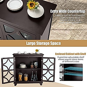 Giantex Buffet Sideboard, Freestanding Kitchen Cupboard w/Adjustable Shelf, 2 Decorative Glass Doors, Modern Storage Organizer for Living Room, Kitchen, Entryway (Brown)