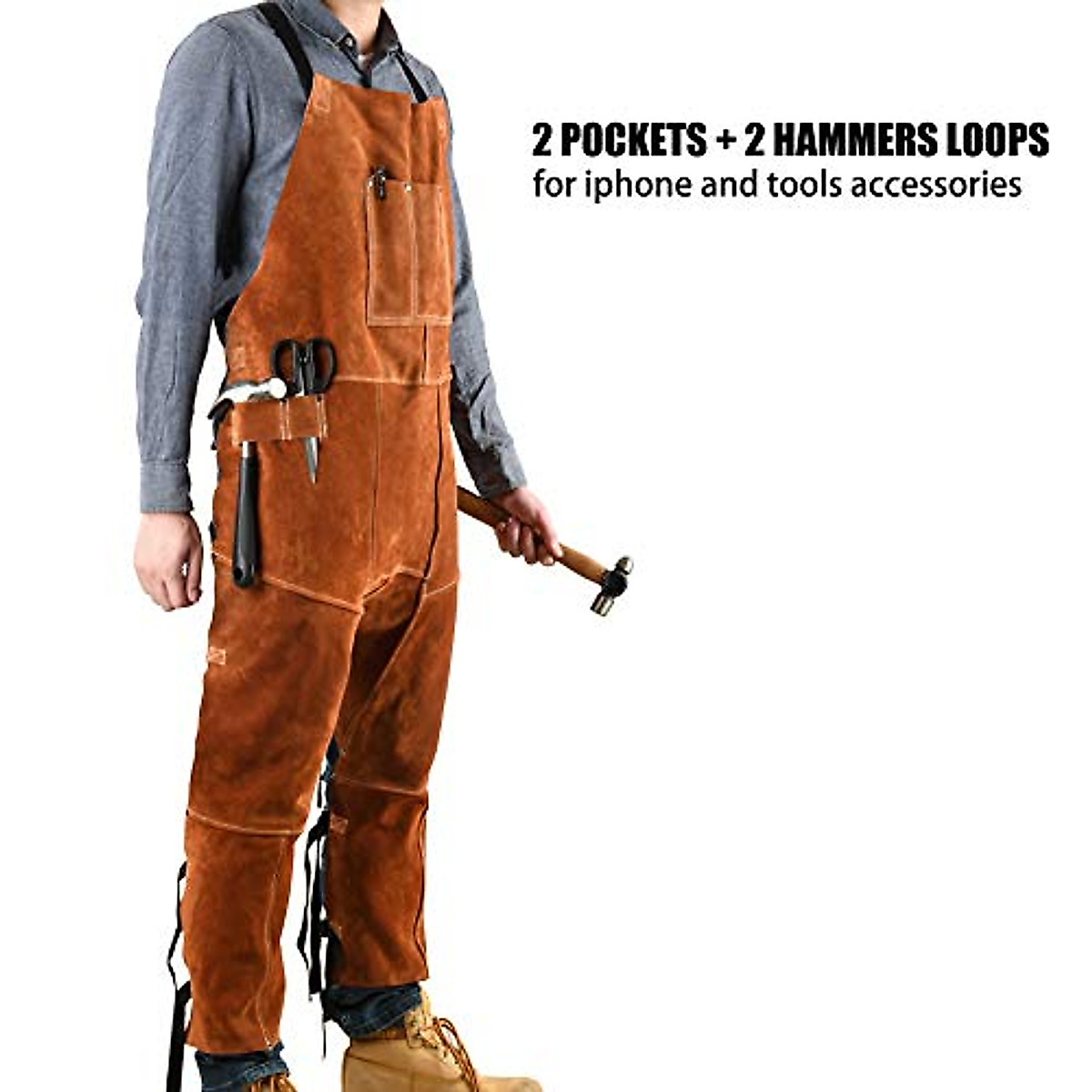 Leather Welding Apron Split Leg for Men&Women - Spark | Flame | Heat Resistant Bib Apron by QeeLink - Heavy Duty Cowhide Leather, One Size Fit Most (24 x 52-inch)