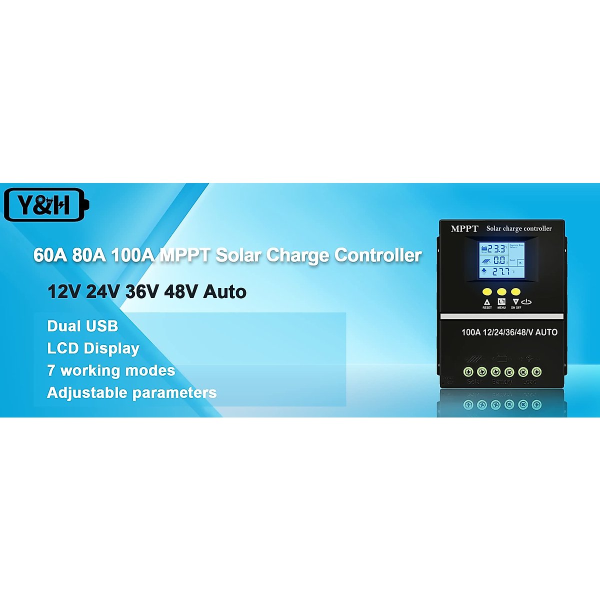 SOGTICPS 100A MPPT Solar Charge Controller 12V 24V 36V 48V LCD Display Battery Intelligent Regulator Max 100V Input Dual USB for Lead-Acid/Lithium…