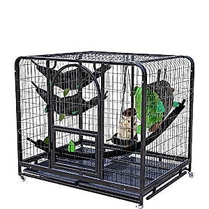 MUYG Hamster Hammock,Small Animal Hanging Hideout Tunnel Sleeping Set Plush Swing Warm Bed House Cage Nest Accessories for Sugar Glider,Squirrel,Black(5 Pcs)