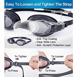 RABIGALA Swim Goggles, No Leaking Anti-Fog UV Protection with Ear Plugs and Protection Case, for Junior Men Womens (Black)