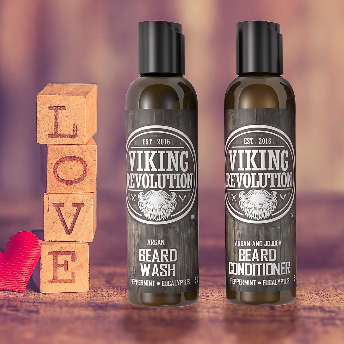 Viking Revolution Beard Care Set with Argan & Jojoba Oils - Softens, Smooths & Nourishes Facial Hair Growth - Peppermint and Eucalyptus Scented Wash & Conditioner (5 oz)