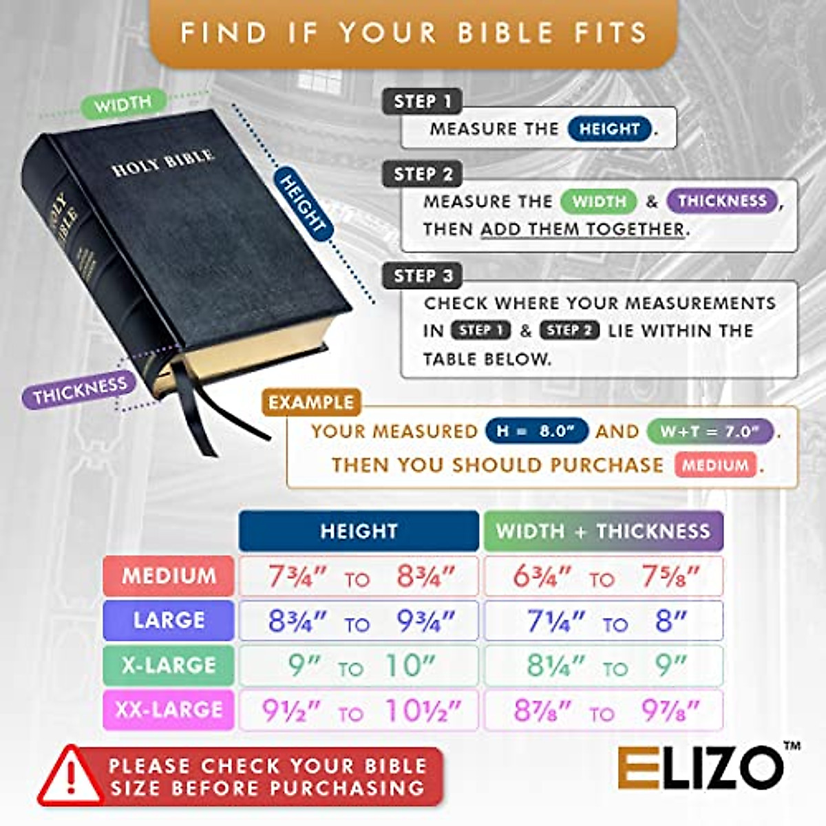 ELIZO Leather Bible Cover for Men Bible Case for Men Medium Leather Bible Covers for Women Bible Bag Mens Bible Cover Book Cover Bible Holder Bible Wrap Around Strap Bible Cover Gifts Carrying Case