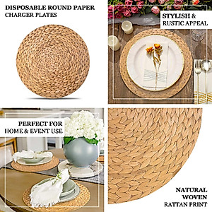 Efavormart 6 Pack | 13" Natural Woven Rattan Design Disposable Serving Trays, Round Paper Charger Plates
