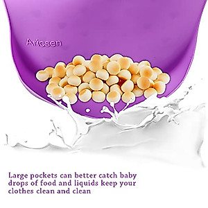 Aricsen 3 Pack Silicone Baby Bibs for Babies & Toddlers (6-72 Months), Adjustable Fit Waterproof Feeding Bibs, Easy Wipe Clean, Soft, Unisex, with Pouch, Non Messy Babies Boys Girls (3 Colors)