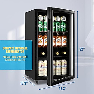 WANAI Beverage Refrigerator Cooler Mini Fridge Glass Door 125 Can Beer Fridge Drinks Wines Juice Soda Cooler 3 Adjustable Shelves Blue LED Lights Temp Control for Home Dorm Bar Office