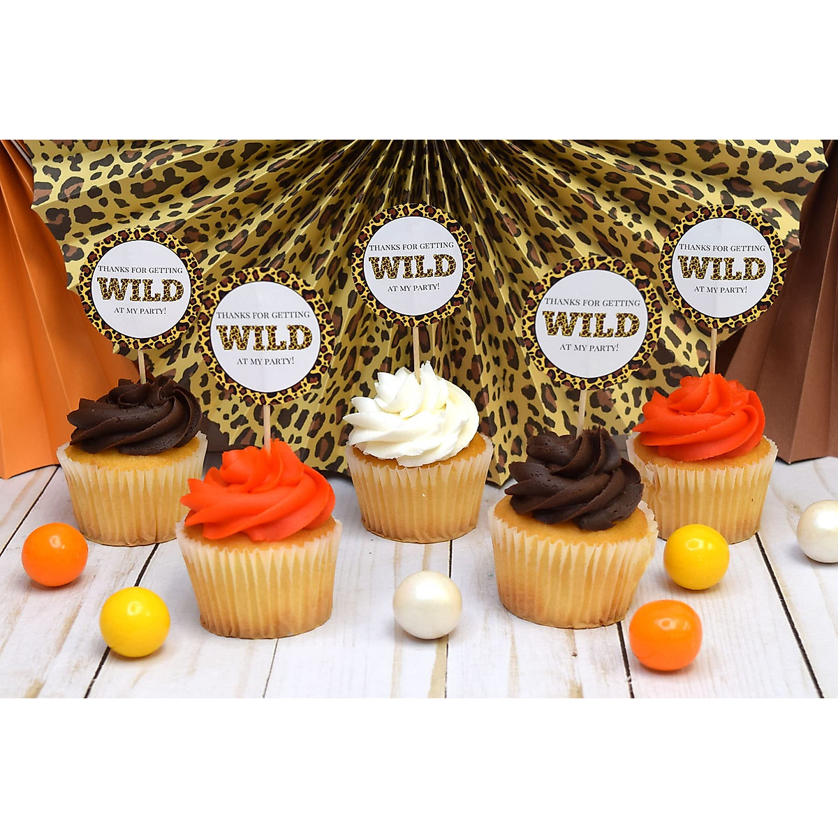 Leopard Print Themed Birthday Party Thank You Sticker Labels, 40 2" Party Circle Stickers by AmandaCreation, Great for Party Favors, Envelope Seals & Goodie Bags