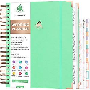 Clever Fox Wedding Planner – Wedding Book & Organizer for the Bride – Wedding Planning Binder with Pockets, Tips & Checklists – Wedding Notebook – Engagements Gift – 25.5x28cm (Mint Green)