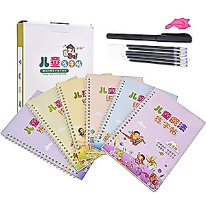 Magic Practice Copybook, Reusable Practice Calligraphy Tracing Book Set with Chinese, English, Painting, Spelling, Digital, Math