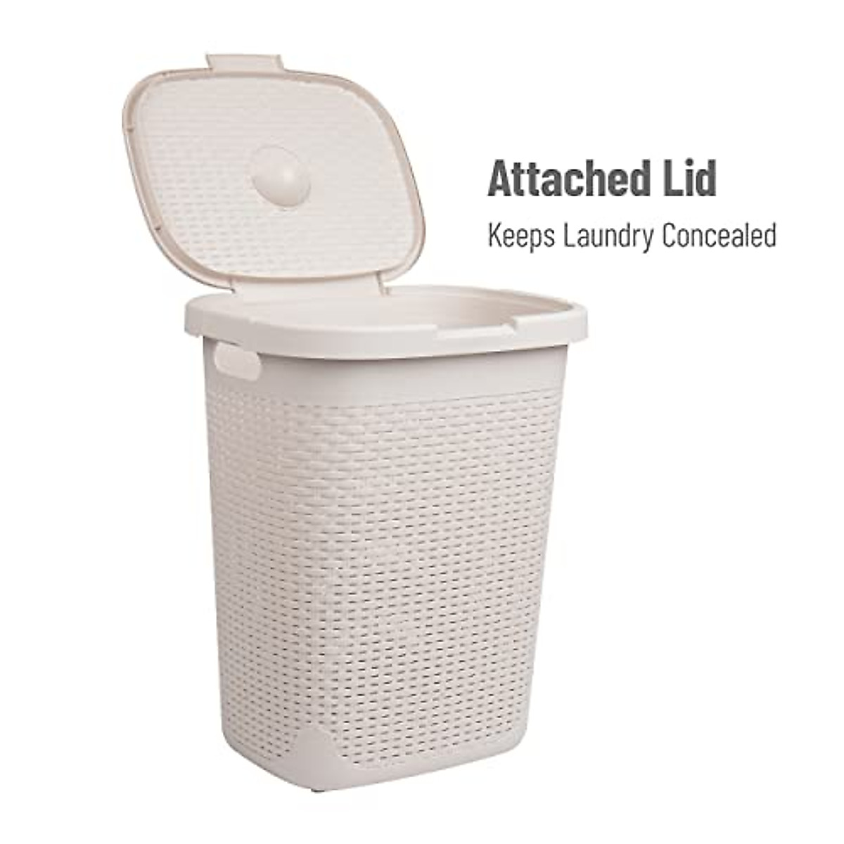 Mind Reader Basket Collection, Slim Laundry Hamper, 50 Liter (15kg/33lbs) Capacity, Cut Out Handles, Attached Hinged Lid, Ventilated, Set of 2, 17.65"L x 13.75"W x 21"H, Ivory