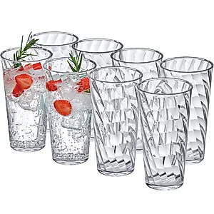 Amazing Abby - Glacier - 18-Ounce Plastic Tumblers (Set of 8), Plastic Drinking Glasses, All-Clear Reusable Plastic Cups, Stackable, BPA-Free, Shatter-Proof, Dishwasher-Safe