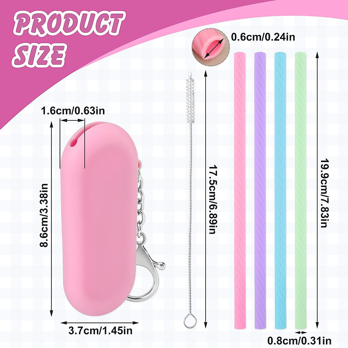 Prasacco 4 Sets Silicone Straws Reusable Straws with Case Foldable Straws Portable Drinking Straws for Travel Party