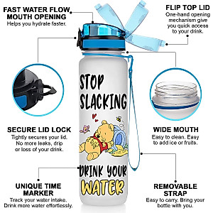 GEPOSTORE 32 Oz Water Track Bottle, Stop Slacking Drink Your Water Water Bottle With Time Marker, Bear Motivational Insulated Water Bottle, Gifts For Family Friend