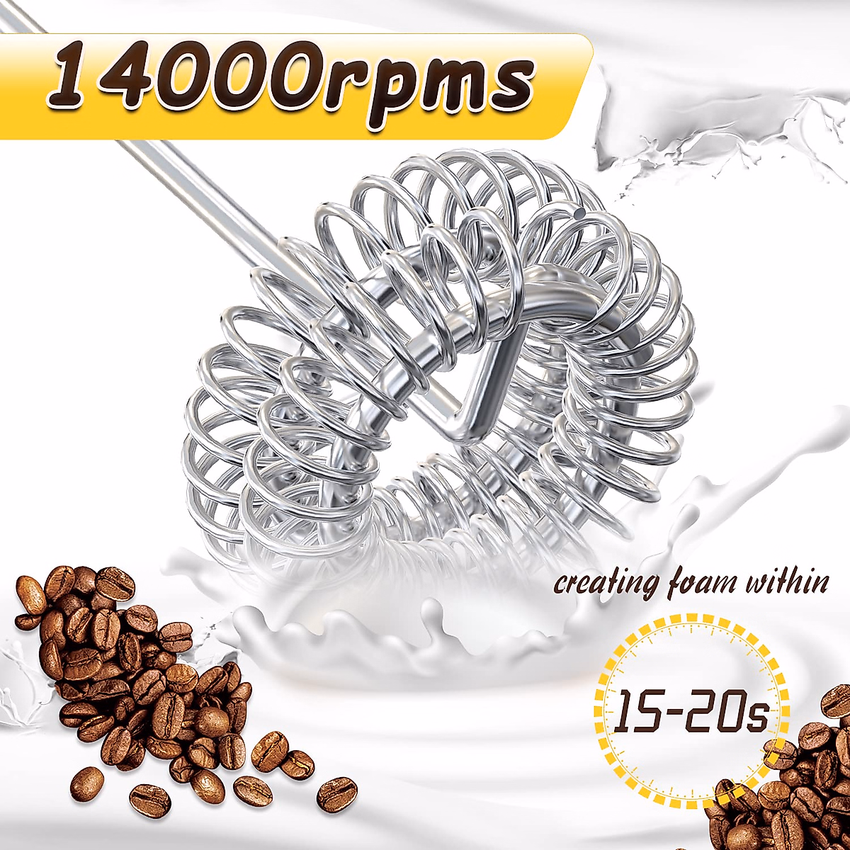 Electric Milk Frother, Handheld with Stainless Steel Stand USB-charging Foam Maker, DOUBLE WHISK Mini Blender and Electric Mixer Coffee Frother for Frappe, Latte, Matcha（USB-charging）