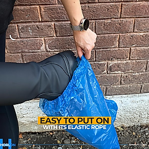 Large Thicker Boot And Shoe Covers Disposable Non-Slip 50 Pack (25 Pairs) Waterproof Durable Reusable Rain, Outdoor Indoors Overshoes, Fit Up To Men's 13, Blue, 20 Tall, Horlon