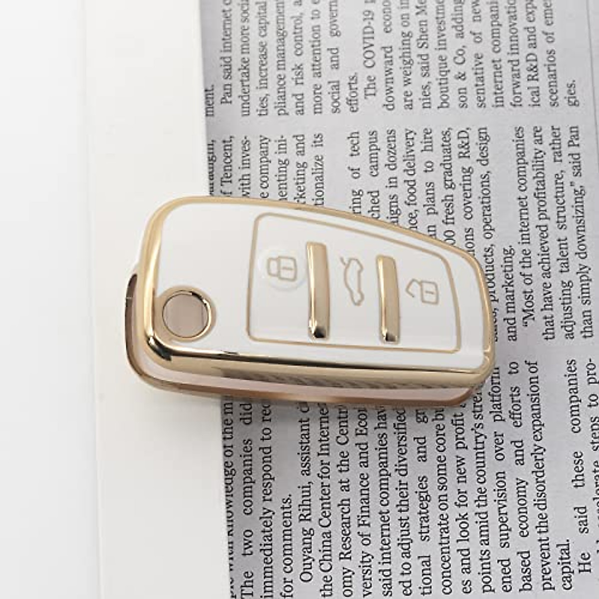 SK CUSTOM White TPU Gold Edge Smart Key Fob Case Protective Cover Compatible with Audi A1 A3 A4 A5 A6 A8 Q3 Q5 Q7 R8 RS4 S3 S4 S5 S6 S8 TT 3 Button Keyless Car Remote Accessory