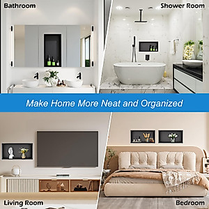 BWE Stainless Steel Shower Niche, 24" X 12" X 4" Large Volume Bathroom Wall Niche,No Tile Needed,Recessed Shower Shelf Organizer for Storage,One Inner Shelf,Matte Black
