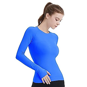 MathCat Workout Shirts for Women,Long Sleeve Athletic Shirt Women Seamless Workout Tops for Women, Yoga Compression Shirt Lakeblue