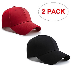 PFFY 2 Packs Baseball Cap Golf Dad Hat for Men and Women Hat Black+Red