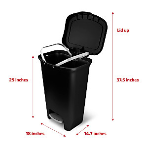 Glad 13 Gallon Trash Can | Plastic Kitchen Waste Bin with Odor Protection of Lid | Hands Free with Step On Foot Pedal and Garbage Bag Rings, Black