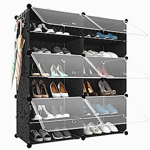 HOMICKER Shoe Rack Organizer, 24 Pair Shoe Storage Cabinet with Door Expandable Plastic Shoe Shelves for Closet,Heels,Boots,Slippers,6 Tier