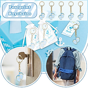 BUYWUMORE 12 Sets Baby Shower Favors for Boy Blue Footprint Keychain Gifts with White Organza Bags and Thank You Tags for Oh Baby It's a Boy Baby Shower Party Decorations Supplies(Boy)