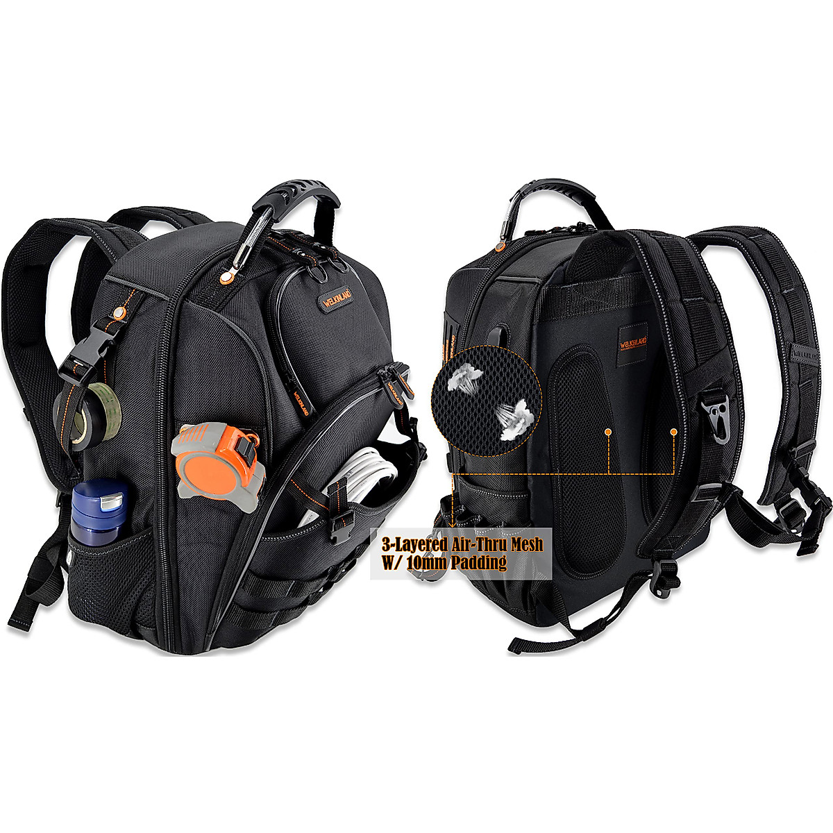 WELKINLAND 66-Pockets Backpack Tool Bag, Heavy-Duty Tool Backpack, Electrician backpack, Jobsite backpack, Tool back pack for men, Tool backpack for electricians, Tool backpack for construction