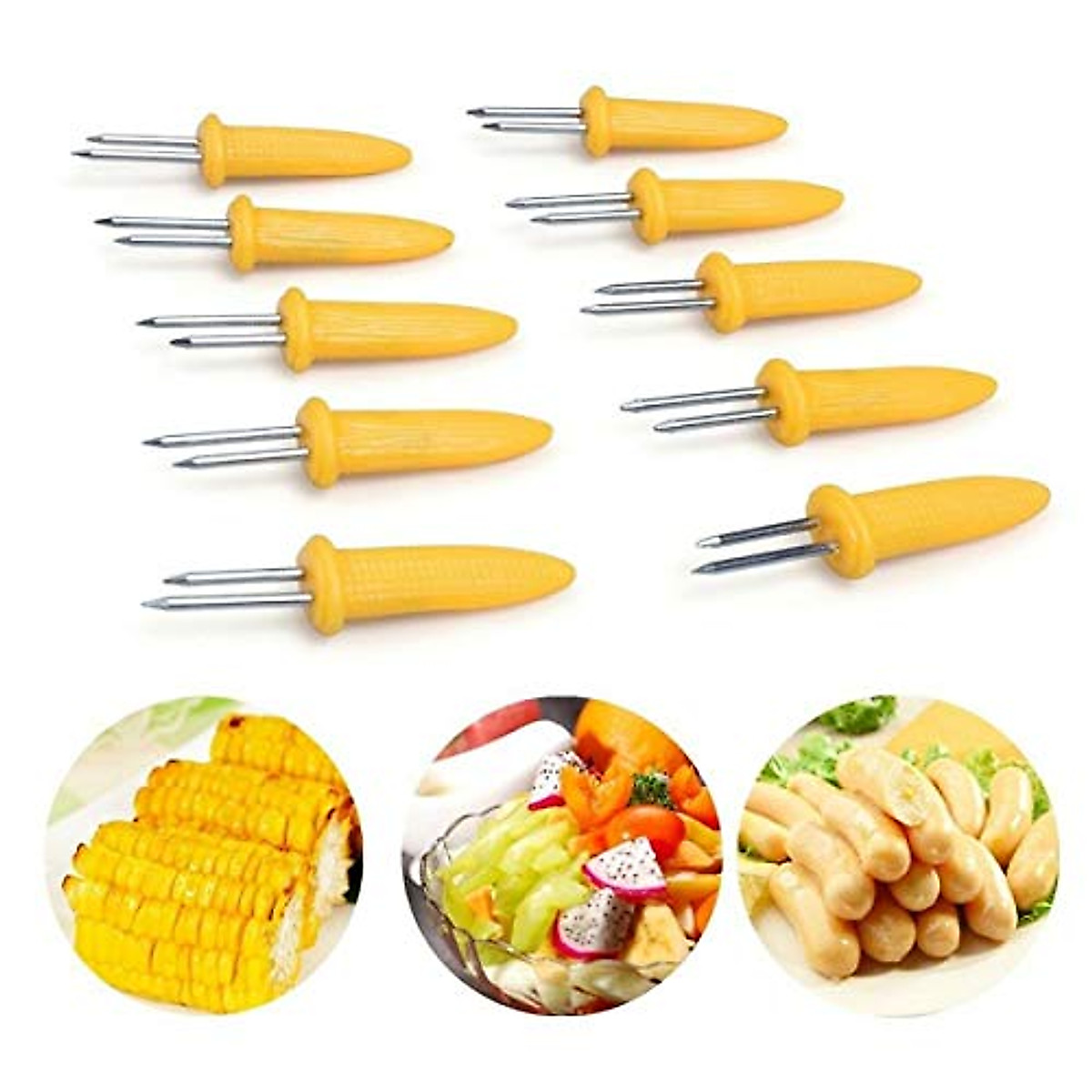 10 Pack Corn On The Cob Holders Stainless Steel Corn Holders Corn on The Cob Skewers for BBQ Twin Prong Sweetcorn Holders Home Cooking Fork Prong