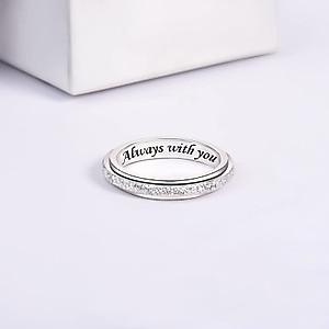 Teioa Spinner Fidget Rings Sterling Silver Anti Anxiety Rings Worry Relieving Boredom ADHD Autism Band Rings for Women Men (Always with you #6)