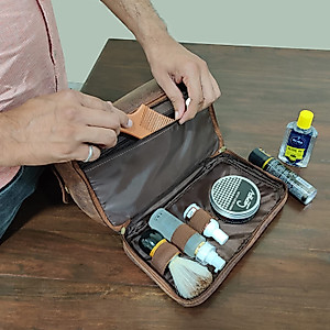 RUSTIC TOWN Genuine Leather Travel Toiletry Bag - Dopp Kit Organizer (Brown)