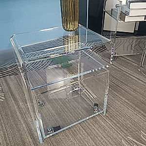 ONELUX 2088 Clear Acrylic nightstand with an Extra Storage Basket on Wheels,Clear Decorative End Table/Home Decor Display Tables,Bathroom Side Tables