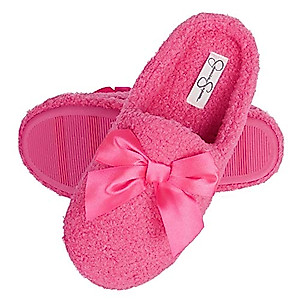 Jessica Simpson Women's Plush Marshmallow Slide on House Slipper Clog with Memory Foam, Fuschia, Small