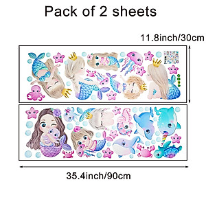 Pinenjoy Cute Mermaid Princess Wall Decal Cartoon Marine Life with Little Bubble Wall Stickers 42x42inch Removable Self-Adhesive Vinyl Wall Clings for Children's Bedroom Nursery Door Decorarion