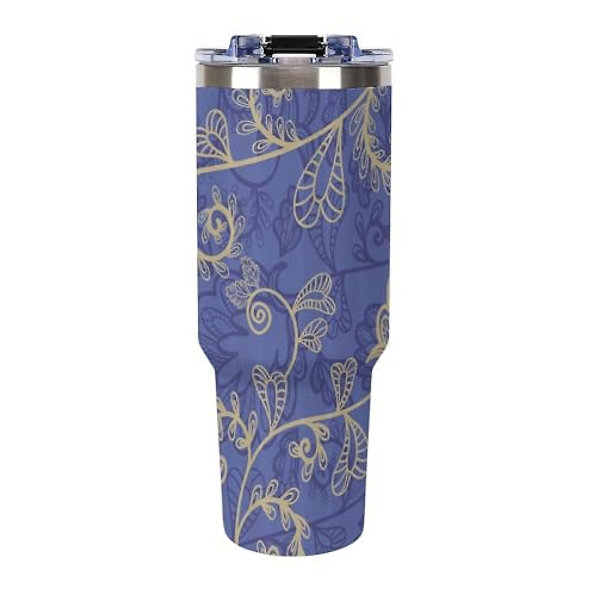 Romantic Flora Leaves Ornate Petals 40oz Water Bottle Double Wall Insulated Tumbler with Handle Leakproof Travel Mug Black-style