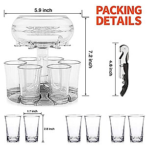Adjustable Shot Glass Dispenser and Holder Made of Food Grade Plexiglass, Shot Dispenser with 6 Drinking Glasses for Kinds of Parties (Clear)