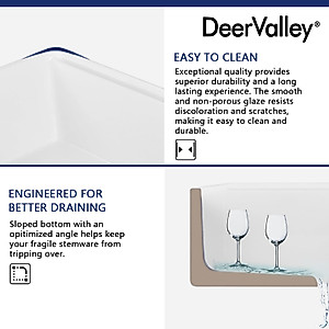 DeerValley 33 inch White Farmhouse Sink, Fireclay Farmhouse Kitchen Sink, Single Bowl Kitchen Sink, Front Apron Sink for Kitchen, Workstation Sink with Grid, Sink Strainer & Workstation Accessories