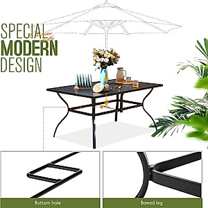 PHI VILLA 7-Piece Metal Patio Outdoor Table and Chairs Outdoor Dining Set - 60" Patio Table with Umbrella Hole and 6 Backyard Garden Chairs, Black