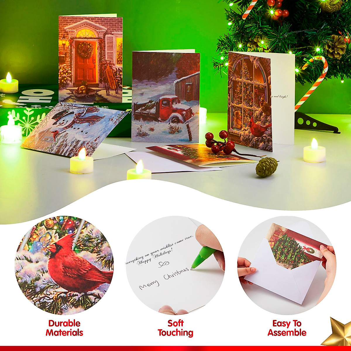 JOYIN 72 PCs Cute Merry Christmas Greeting Cards with Envelopes for Holiday Parties, Gift Giving, Winter Christmas Season, present Giving, Xmas Gifts Cards
