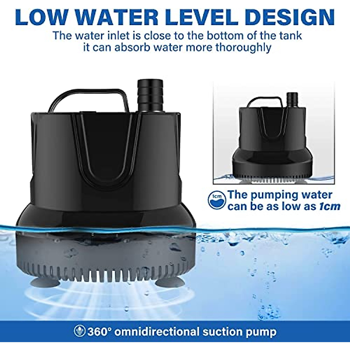 Simple Deluxe 1056GPH Bottom Suction Submersible Water Pump with a Free 17"X17" Filter Bag, 80W Durable Fountain Pump for Aquariums Fish Tank, Statuary, Hydroponics